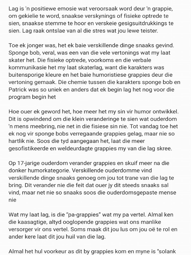 Grade 12 Afrikaans Essay - 220115 - 121922 | PDF