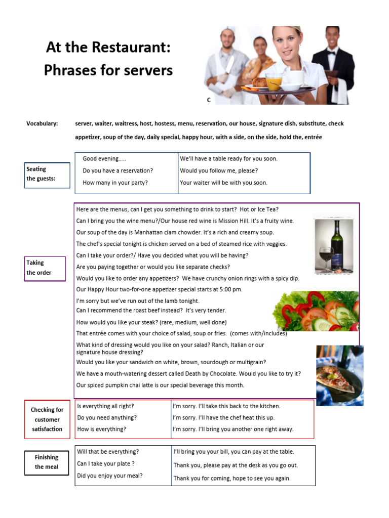 Restaurant Phrases | Download Free PDF | Waiting Staff | Meal