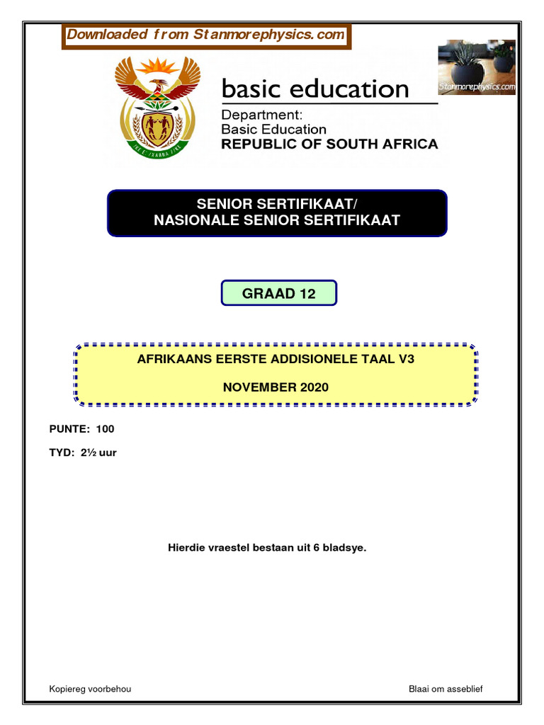 Afrikaans FAL Grade 12 Nov 2020 P3 and Memo | PDF