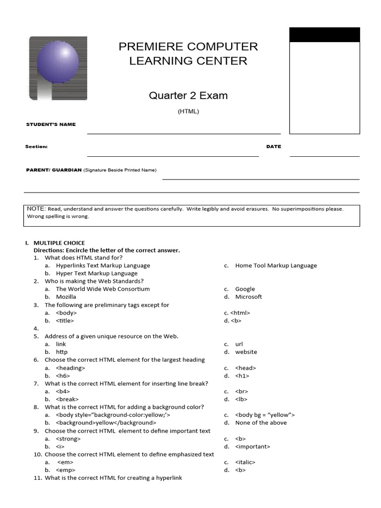 HTML q2 Exam | PDF | Html | Html Element