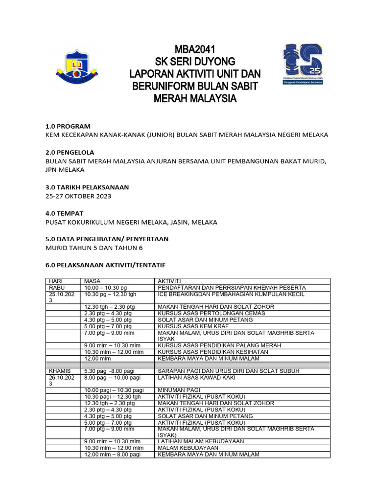 Laporan Contoh Aktiviti BSMM Peringkat Negeri | PDF