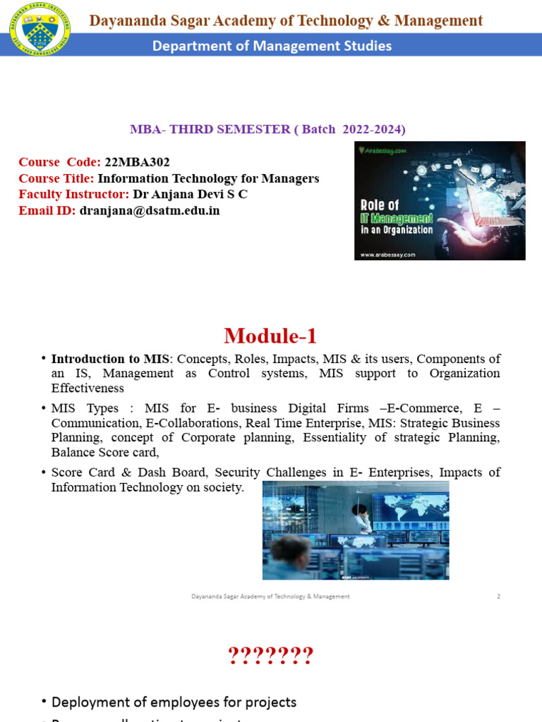 Module 1 ITM | PDF | Management Information System | Enterprise Resource Planning