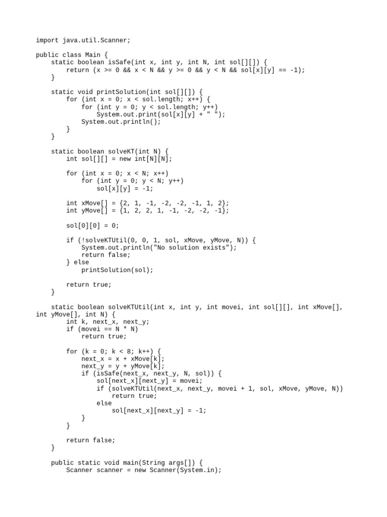 Knight's Tour Solver in Java | PDF