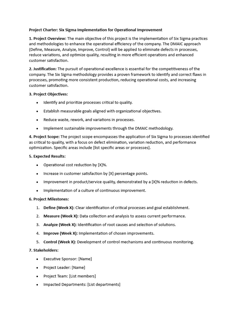 Project Charter | PDF | Six Sigma | Leadership