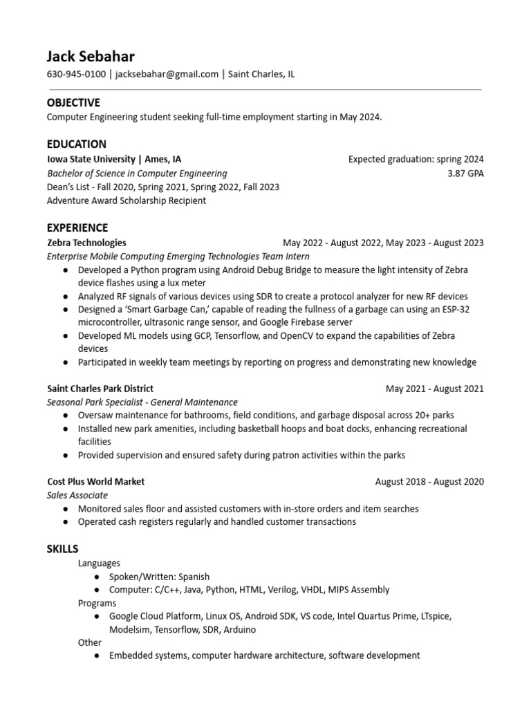 Computer Engineering Student Resume | PDF