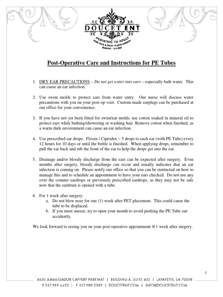 Post-Op Care for PE Tubes | PDF