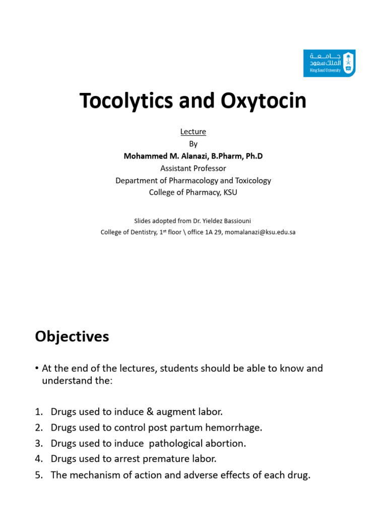 L4) Tocolytics and Oxytocin | PDF | Childbirth | Medical Specialties