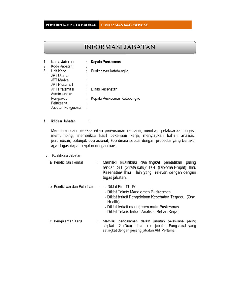 Anjab Kepala Puskesmas | PDF