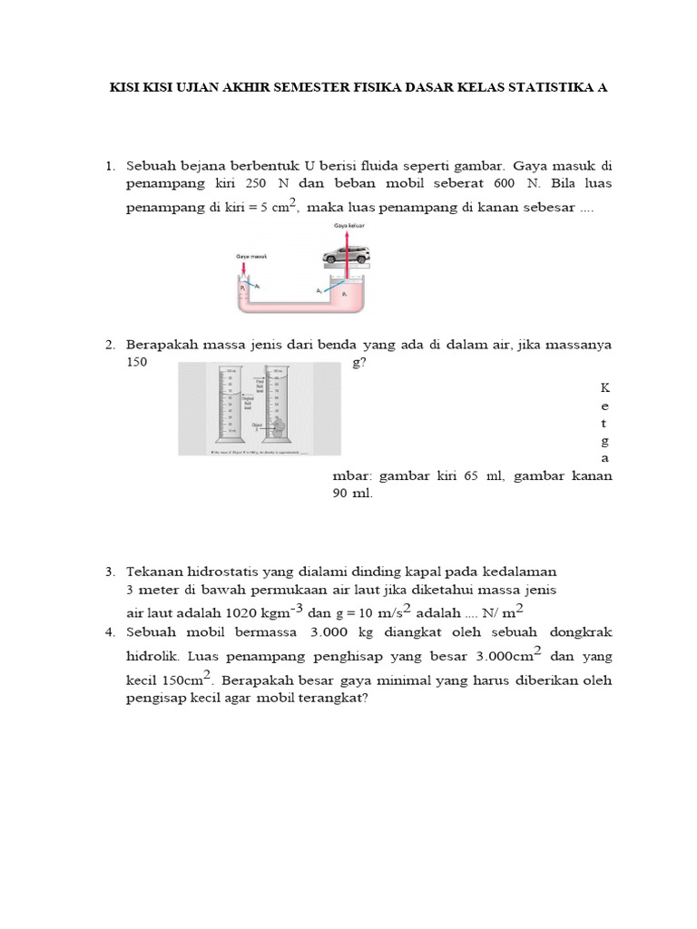 Kisi Kisi Ujian Akhir Semester Fisika Dasar Kelas Statistika A | PDF