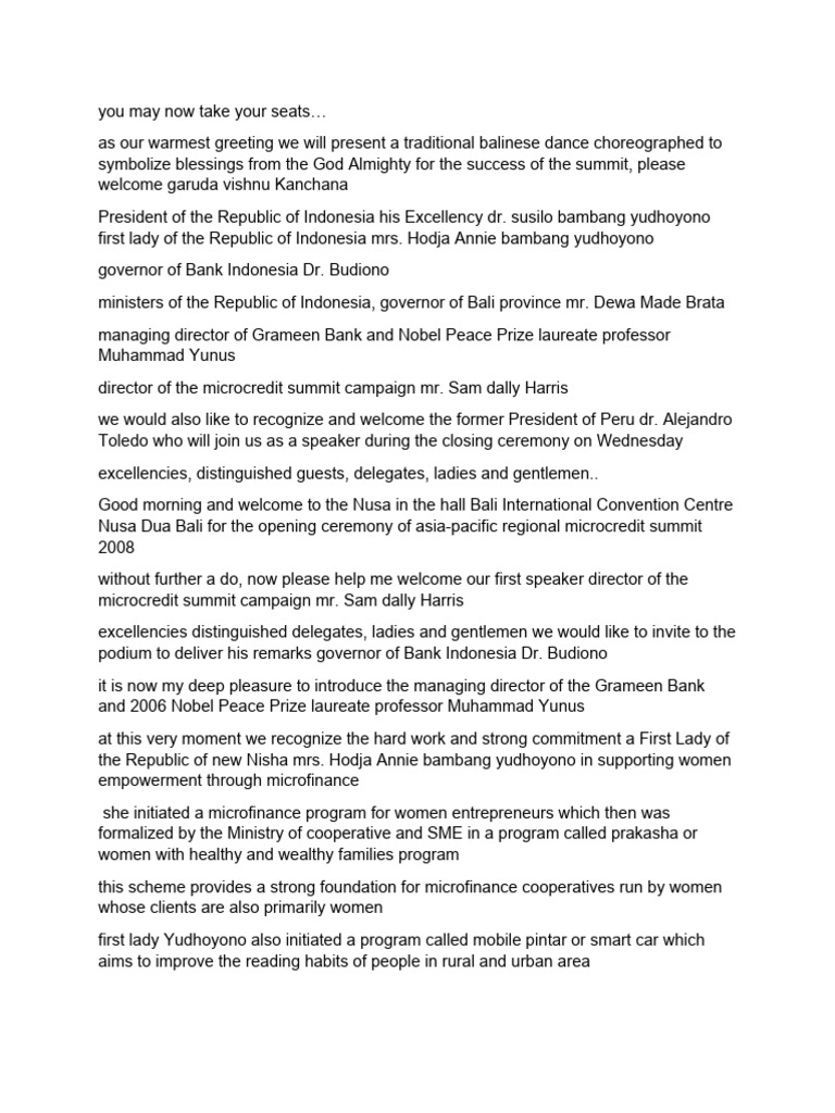 MC Formal Bahasa Inggris | PDF | Microcredit | Bali