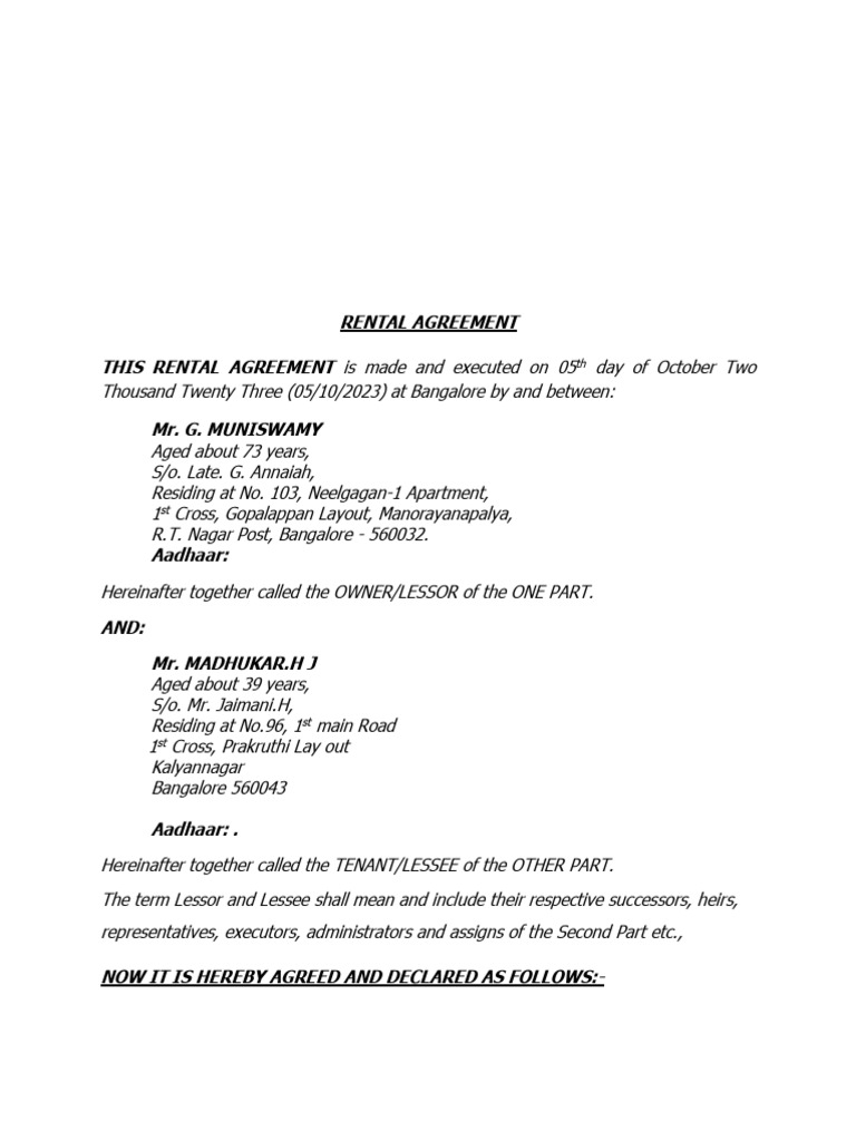 PG Rental Agreement | Download Free PDF | Lease | Leasehold Estate