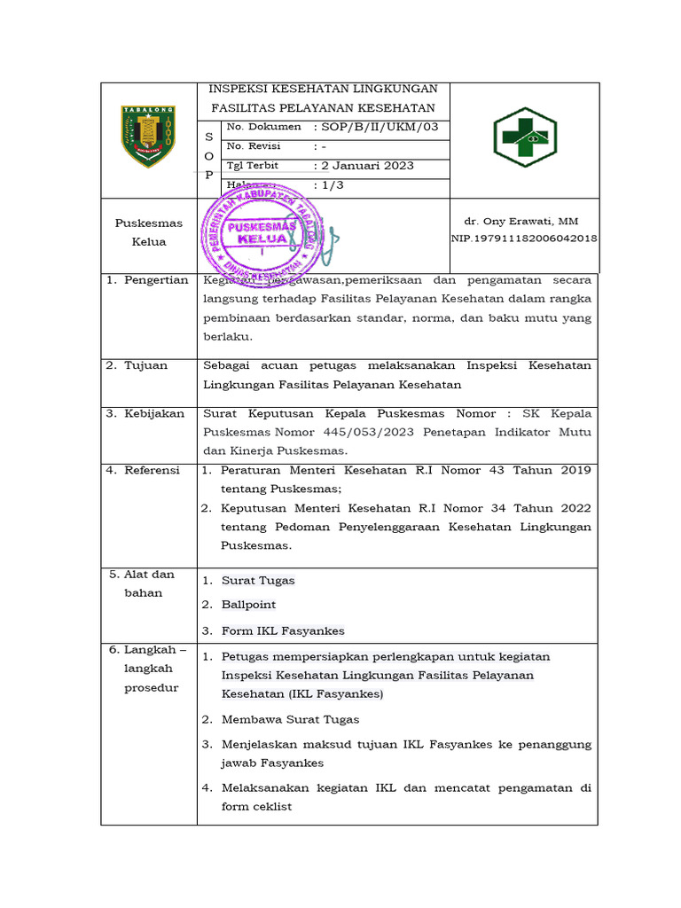 Sop Ikl Sarana Fasyankes | PDF