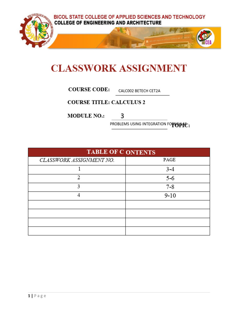 Classwork Assignment | PDF | Integral | Force