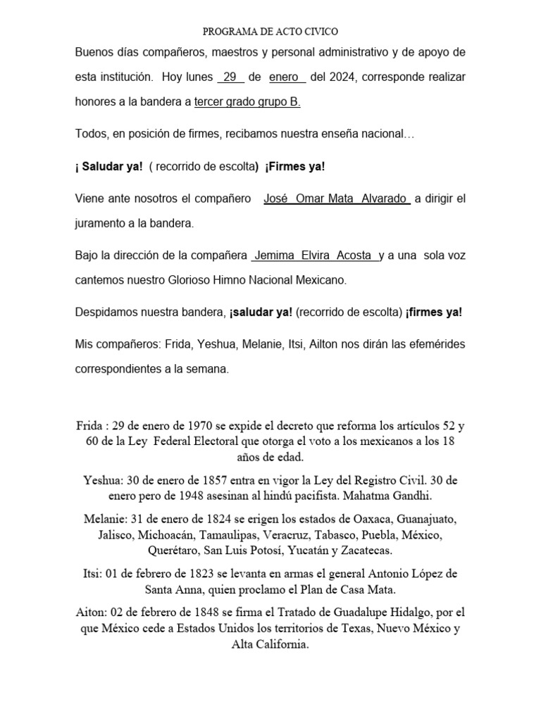 PROGRAMA DE ACTO CIVICO Ciclo 2024 | PDF