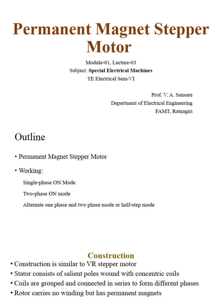 Lecture 3 - Permanent Magnet Stepper Motor | PDF | Electric Motor | Electrodynamics