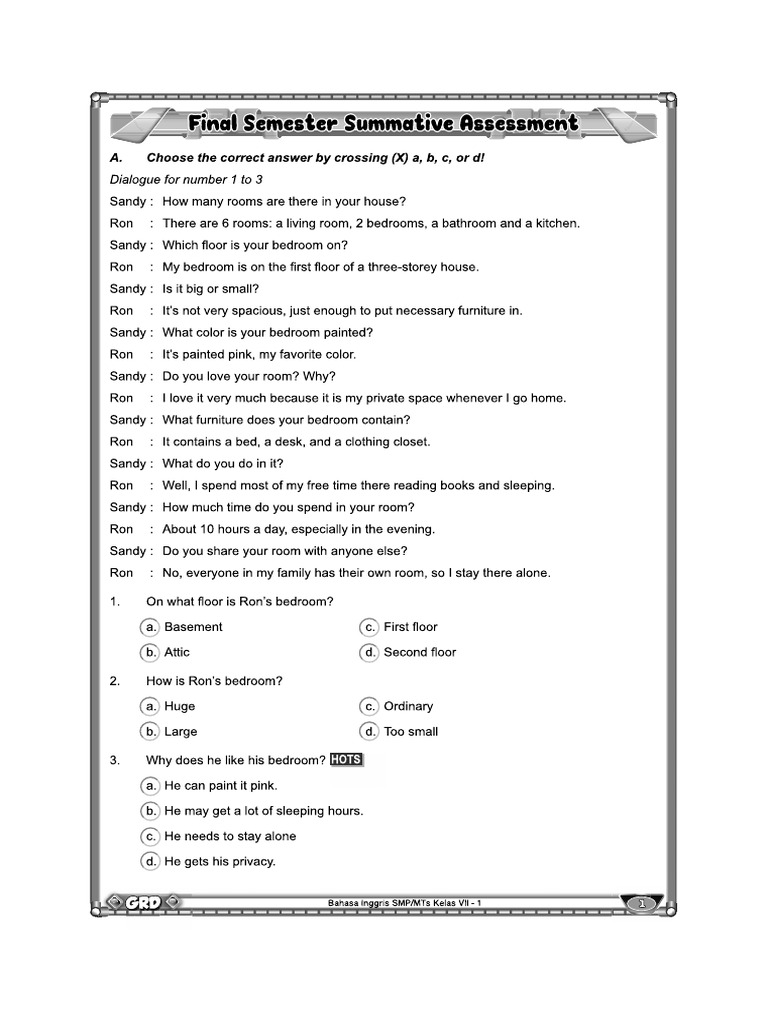 05 Final Semester Summative Assessment Bahasa Inggris Kelas 7 | PDF