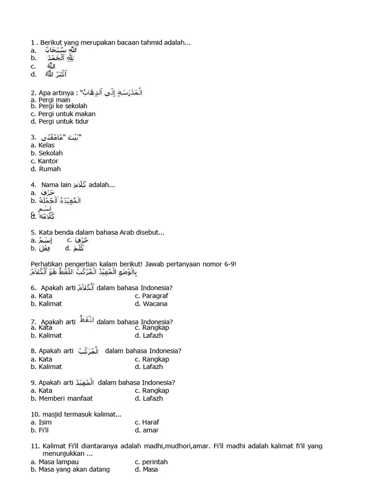 PDF Soal Uas Bahasa Arab Mts Kelas 9 Semester 1 WWW Downloadadministrasisekola | PDF