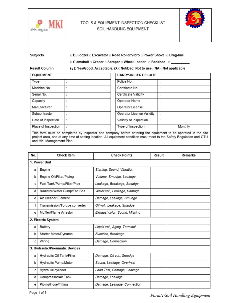 Form - 1 Soil Handling Equipment | PDF | Brake | Pump