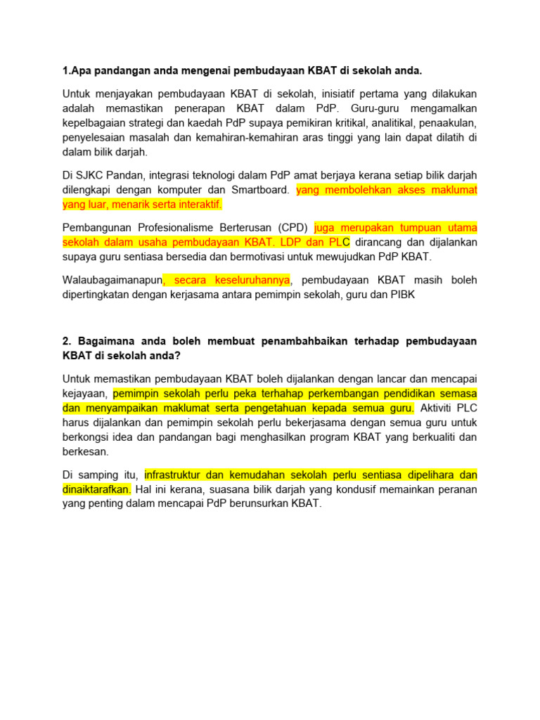 Refleksi Pencerapan PDP KBAT | PDF