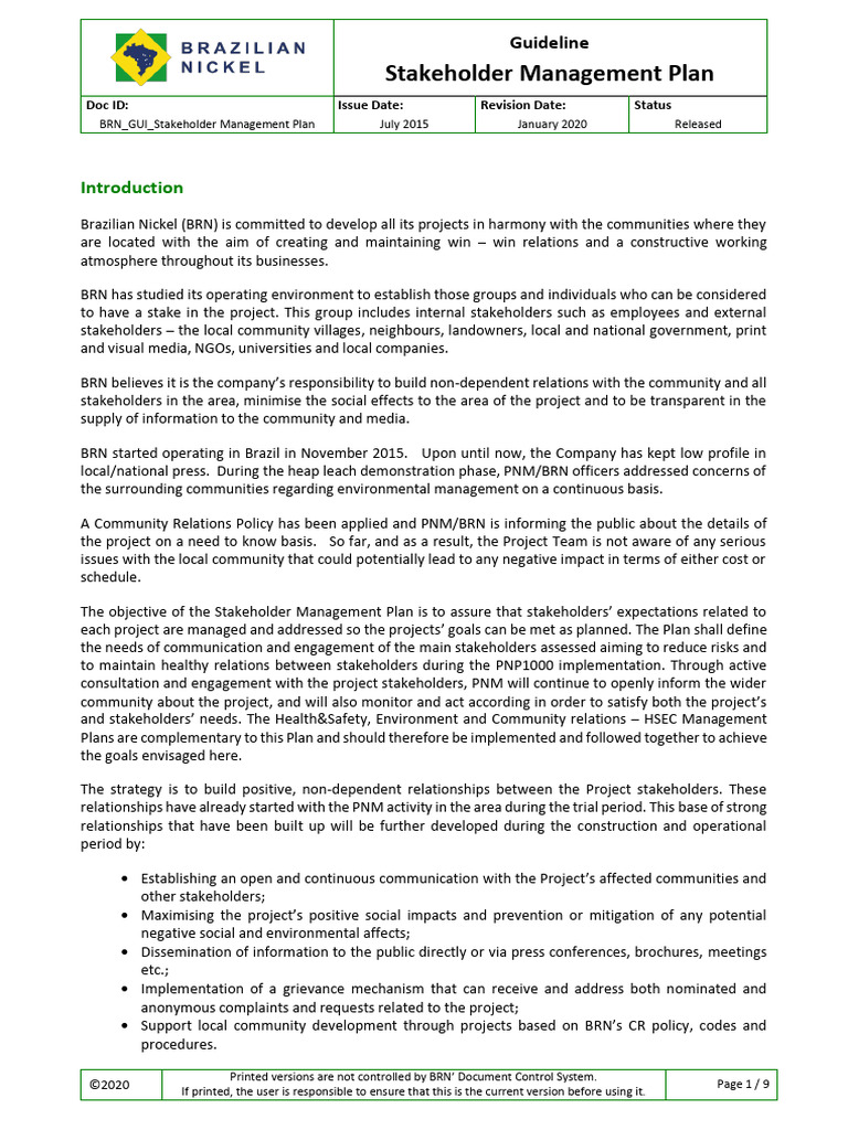 08 Stakeholder Management Plan Guideline Pdf Communication