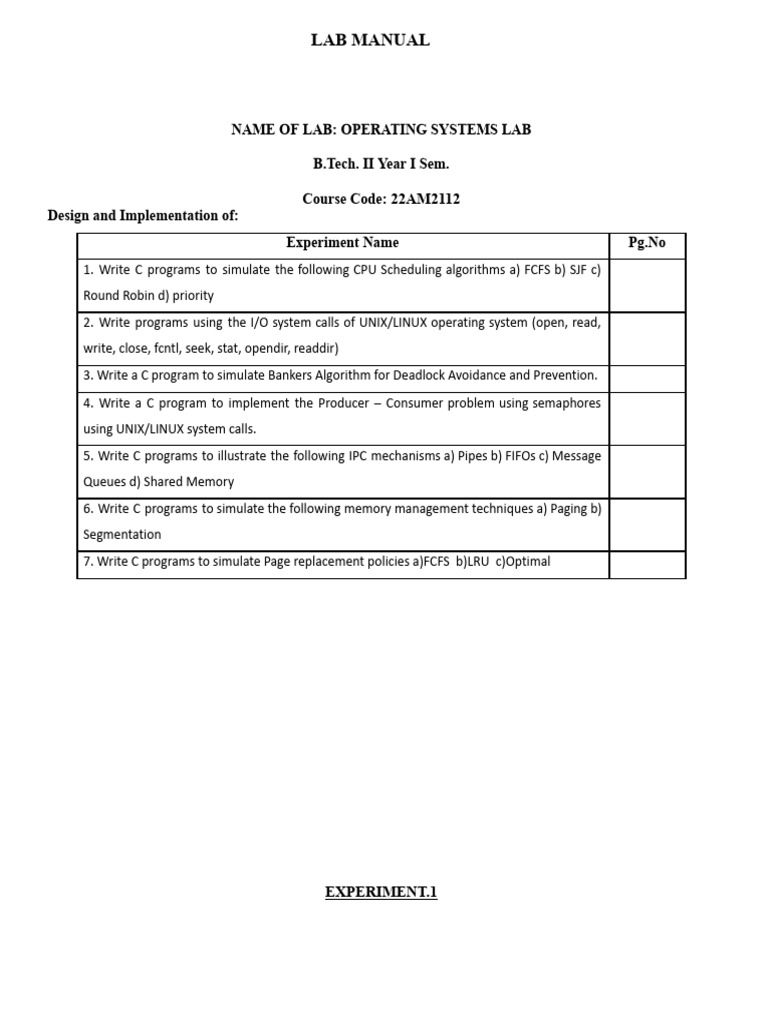 Operating Systems Lab C Programs Guide | PDF | Scheduling (Computing) | Pointer (Computer ...