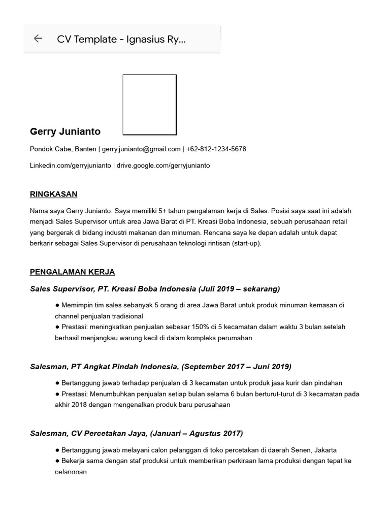CV Template - Ignasius Ryan | PDF