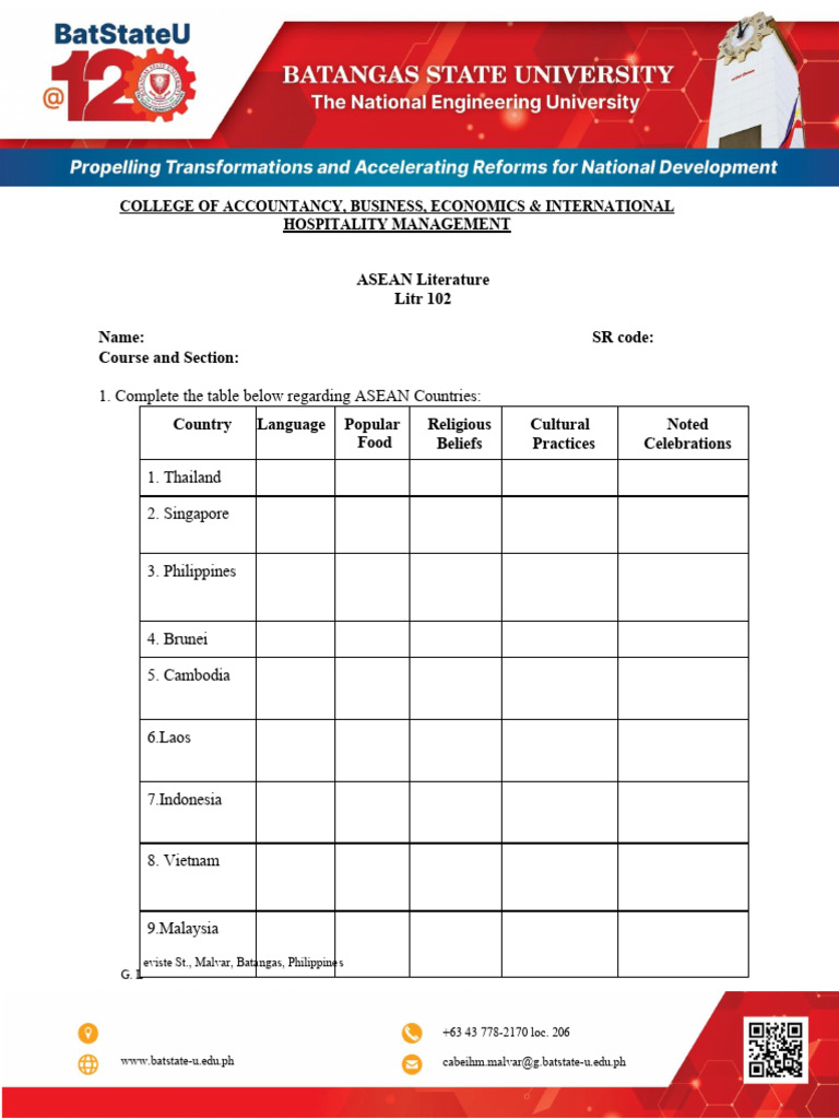 ASEAN Literature-Task 1 | PDF