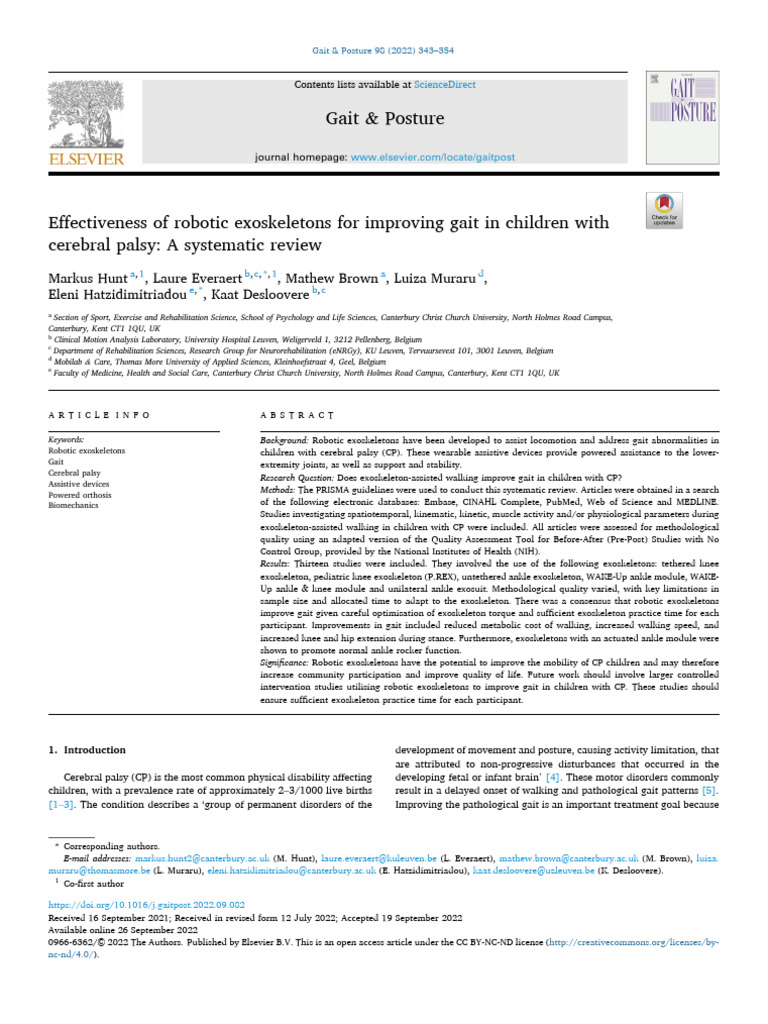 Effectiveness of Robotic Exoskeletons For Improving Gait in Children ...
