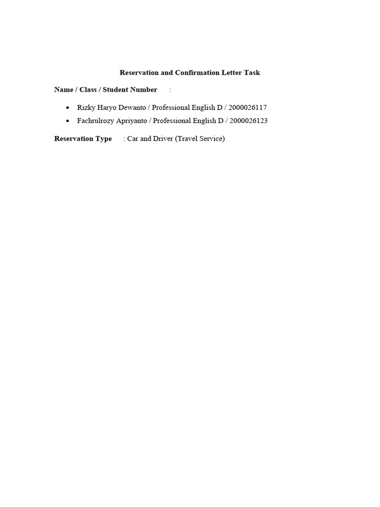 Reservation and Confirmation Letter Task (Mau Done) | Download Free PDF ...