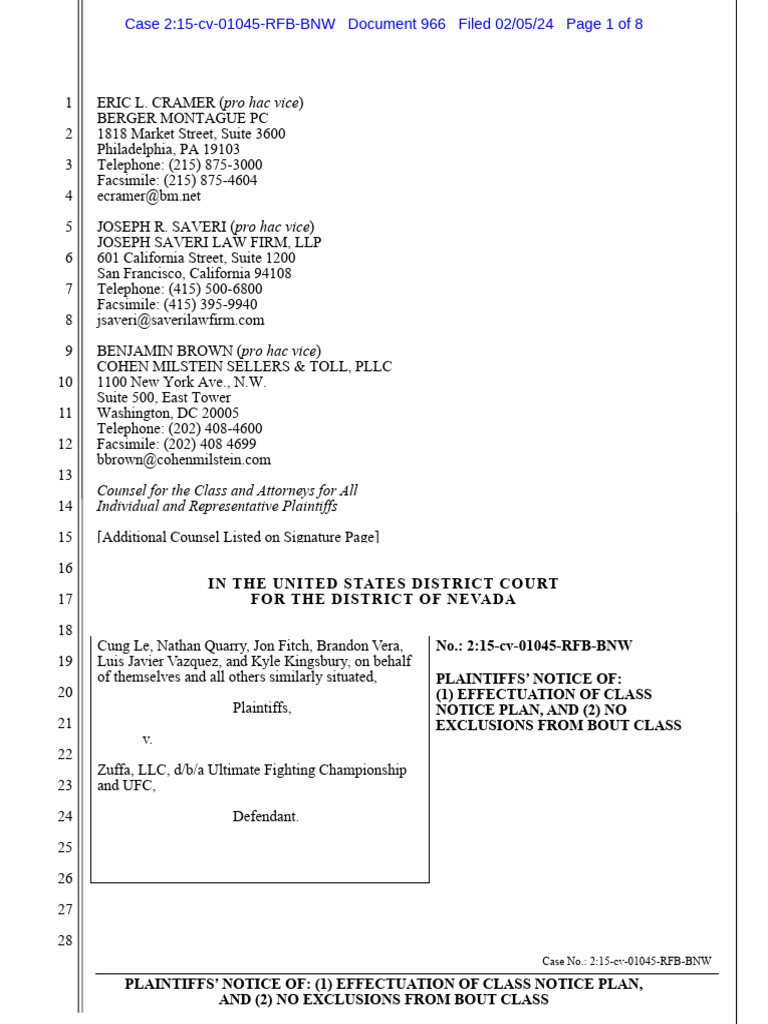 Plaintiffs' Notice of Effectuation of Class Notice Plan | PDF