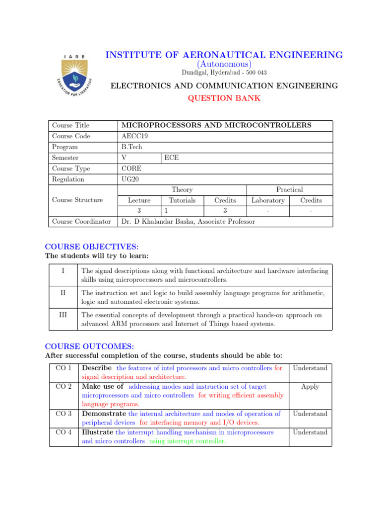 MPMC QB V SEM ECE Adn EEE 2023-2024 | PDF | Microcontroller | Electrical Engineering