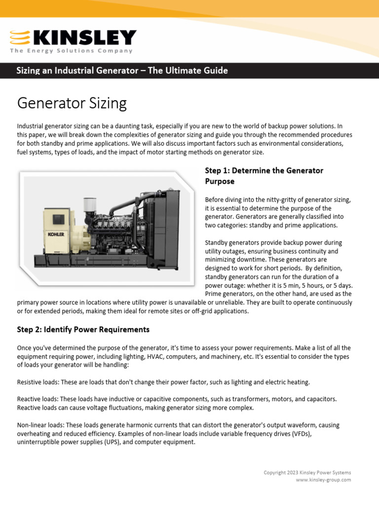 Generator Sizing The Ultimate Guide | Download Free PDF | Electric ...
