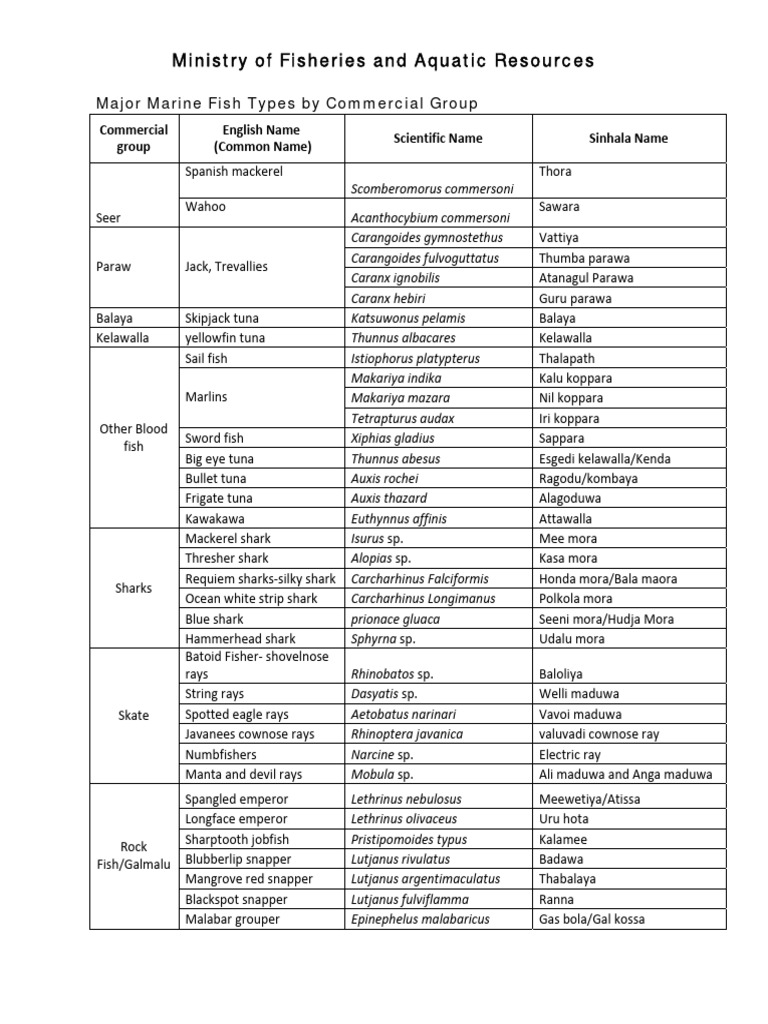 Abbreviated Fish Species List | PDF | Tuna | Fish