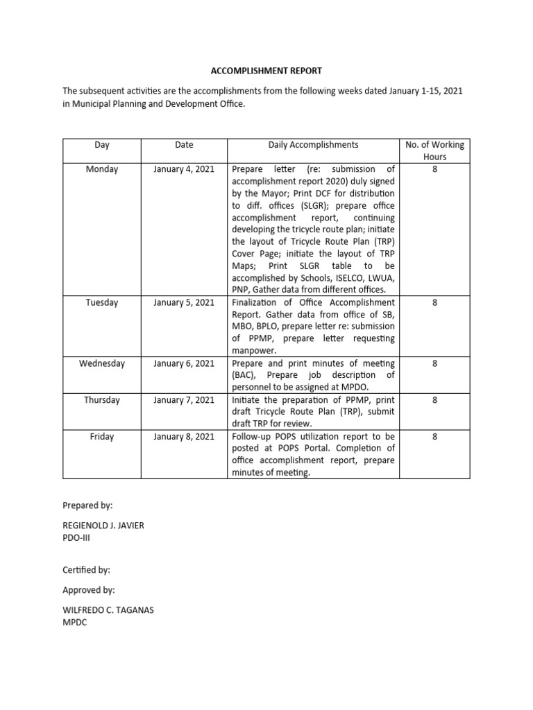 ACCOMPLISHMENT REPORT | PDF