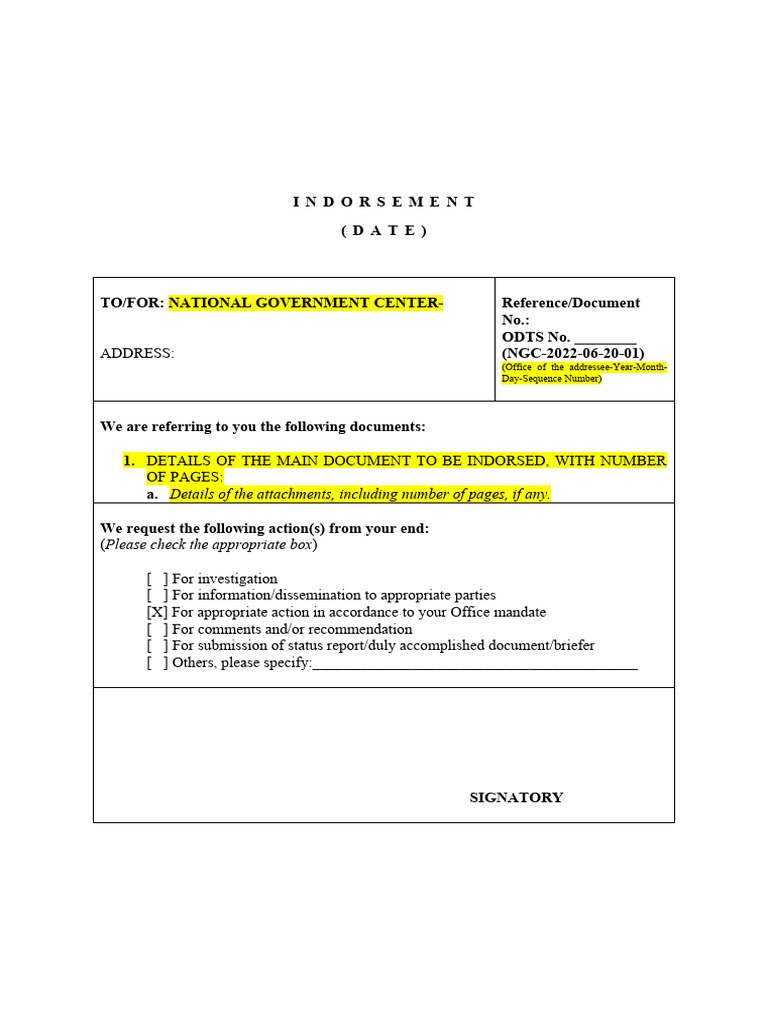 Indorsement Format and Sample Guide | PDF