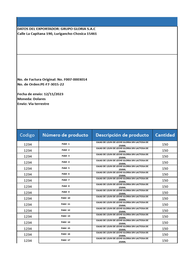 Lista-de-Empaque_leche gloria_Grupo10 | PDF | Leche