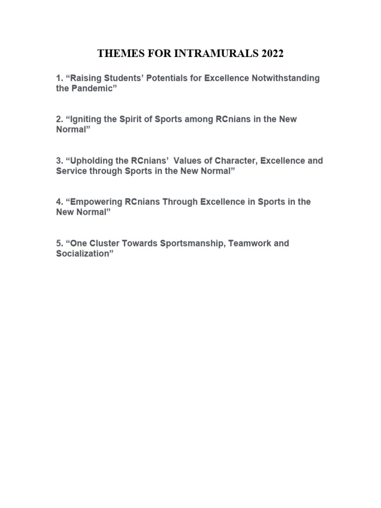 Themes For Intramurals 2022 | PDF