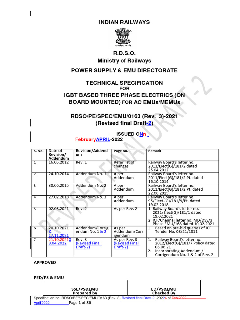1 Revised Final Draft-2 Spec RDSO - PE - SPEC - EMU - 0163 (Rev - 3 ...