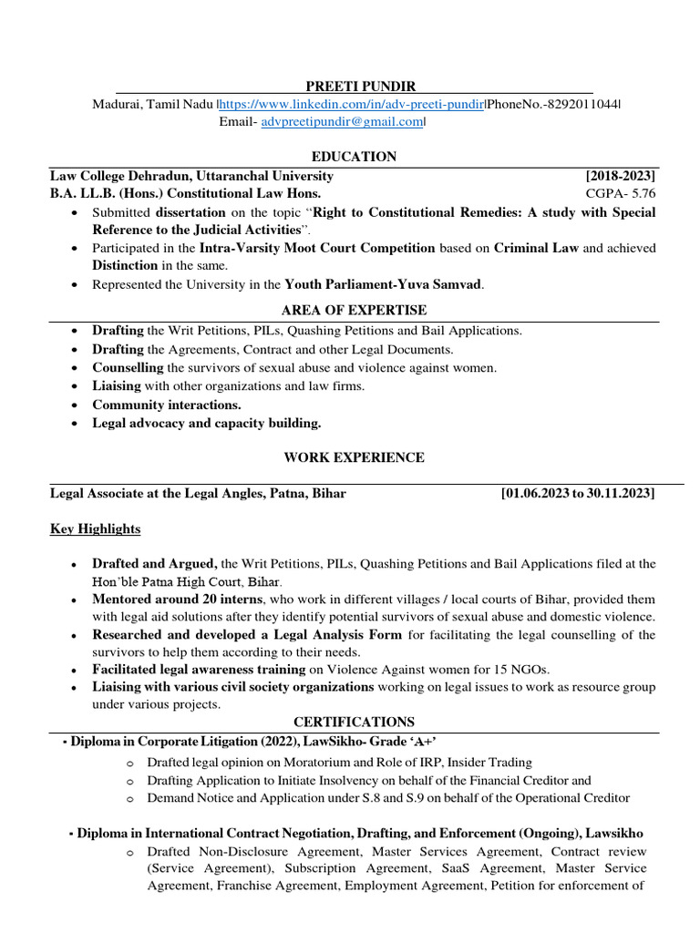 Preeti Pundir CV Resume | PDF | Justice | Crime & Violence