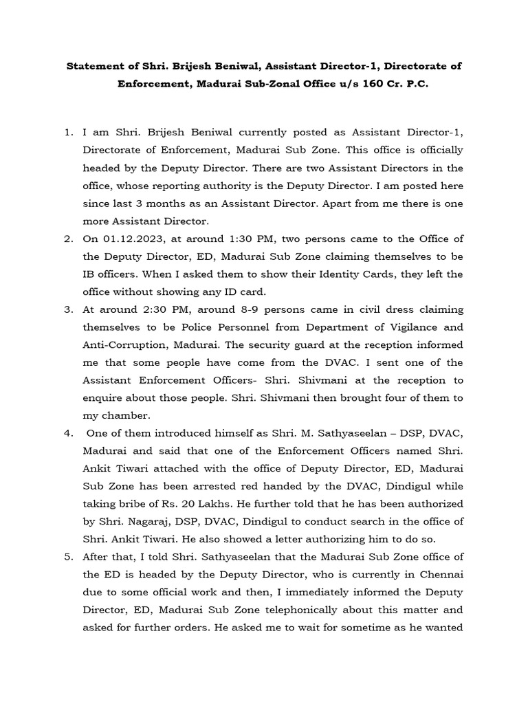Statement Under Section 160 | PDF | Crime & Violence | Law Enforcement