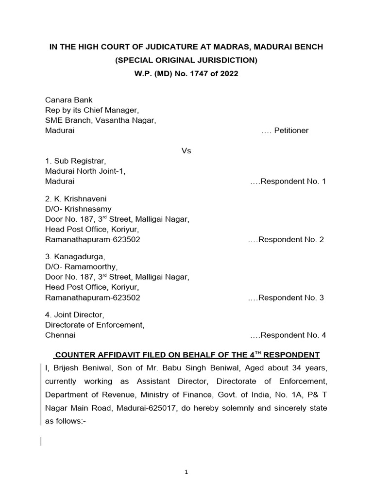 Draft Counter W.P No. 1747 CANARA BANK | PDF | Money Laundering | Justice