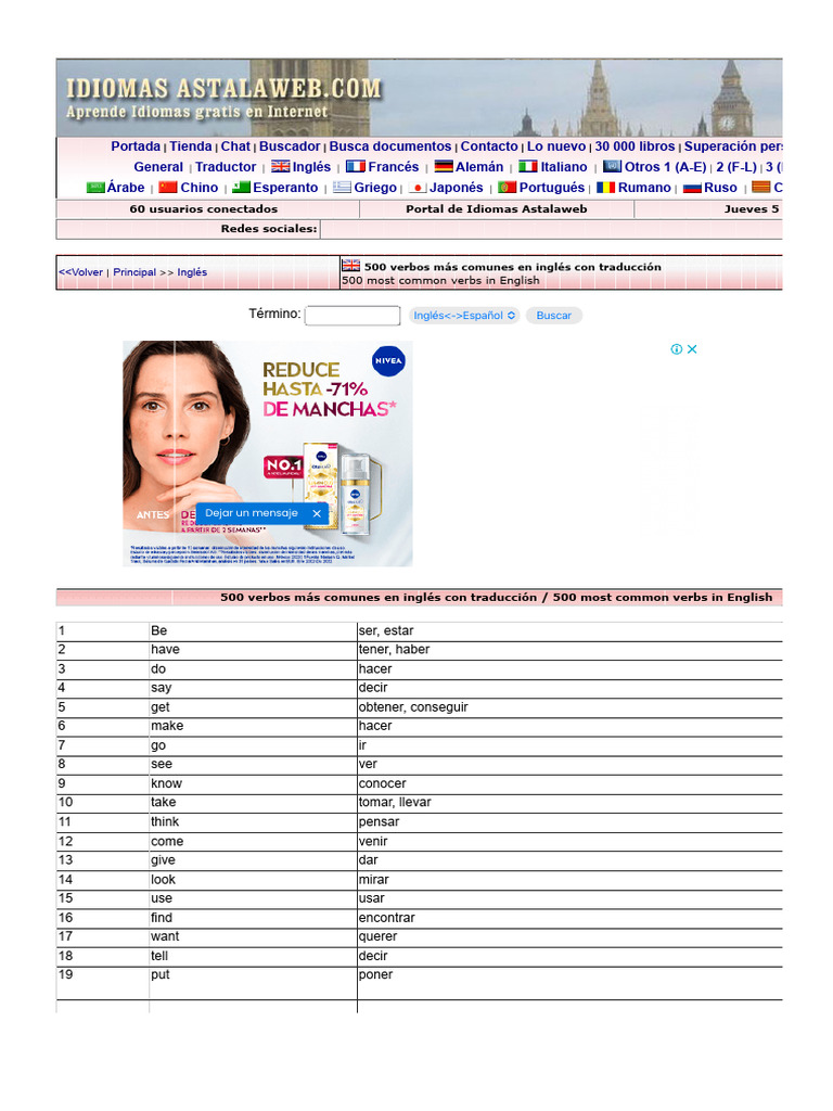 500 Verbos Más Comunes en Inglés Con Traducción | PDF | Idiomas ...