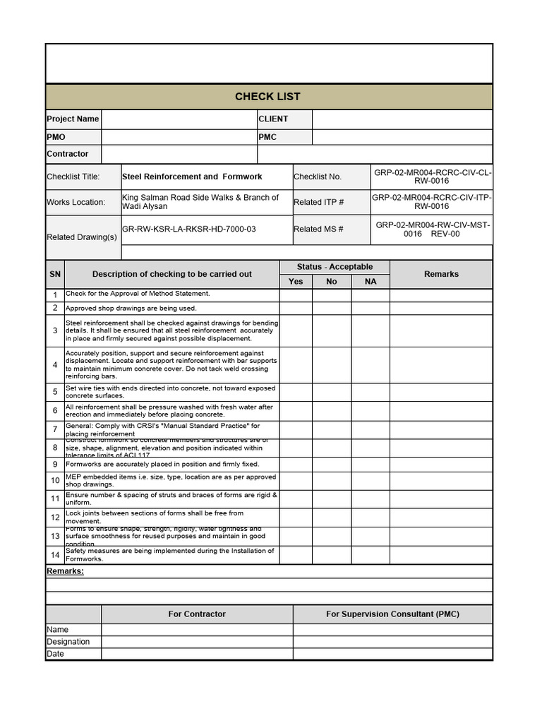 Checklist Steel | PDF | Concrete | Building Materials
