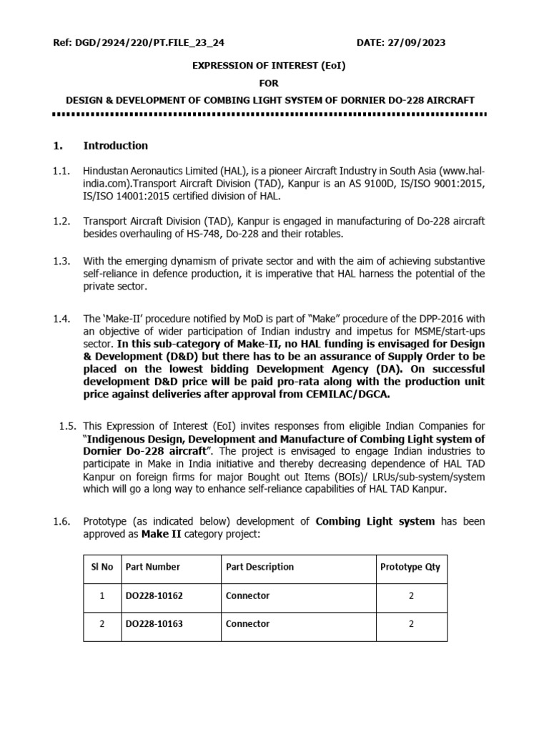 EoI for Combing Light System of Do-228 | PDF | Intellectual Property ...
