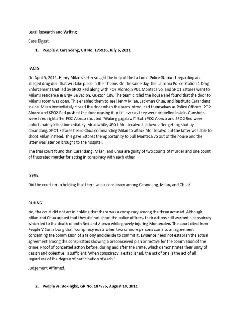 Legal Research and Writing - Case Digest and Synthesis - 1 | PDF ...