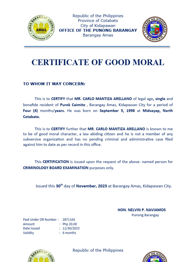 Certificate of Good Moral | PDF | Justice | Crime & Violence