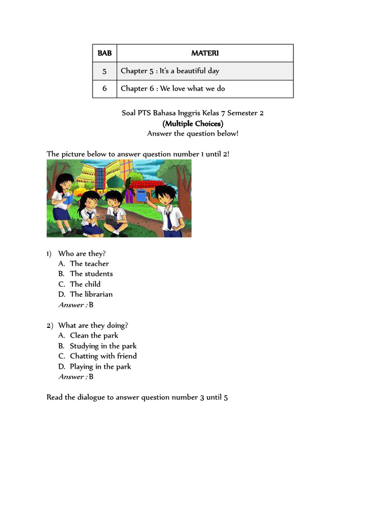 Soal PTS Bahasa Inggris Kelas 7 Semester 2 | PDF