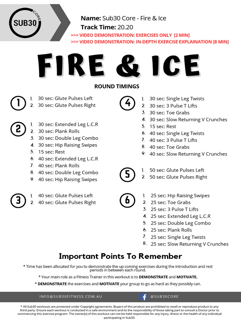 Sub30 Core - Fire & Ice (Trainer Printout) | PDF | Physical Exercise ...