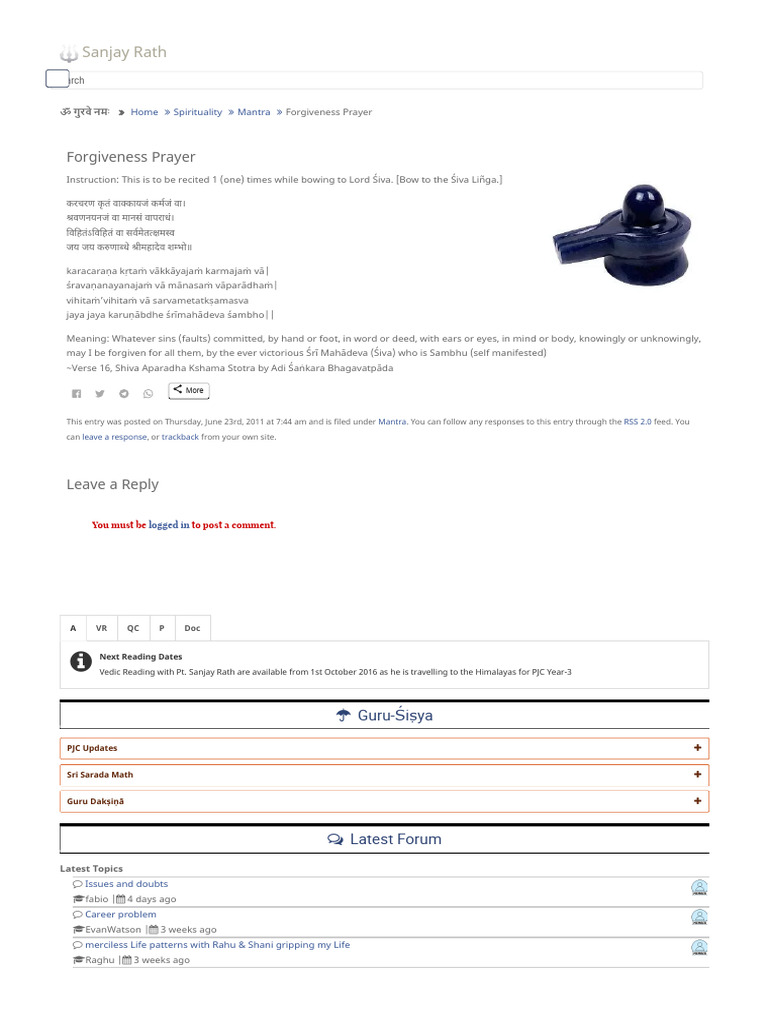 Forgiveness Prayer - Sanjay Rath | PDF | Hindu Astrology | Shiva