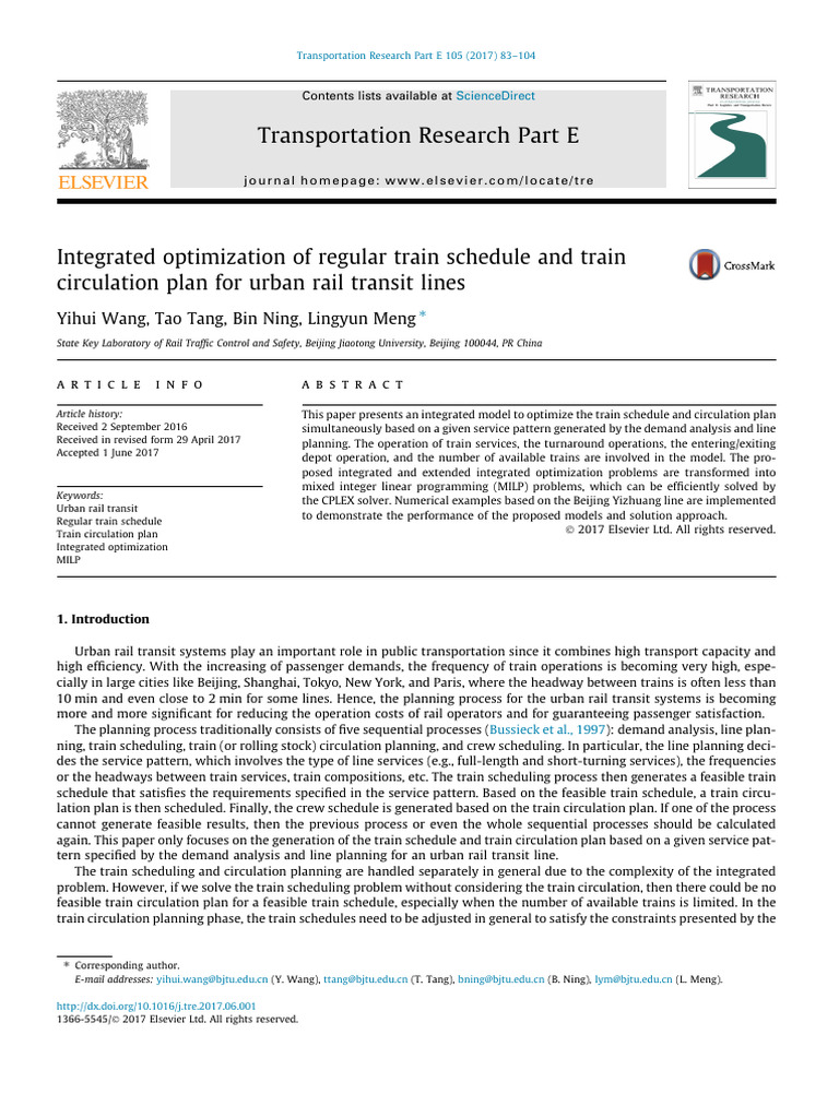 Transportation Research Part E: Yihui Wang, Tao Tang, Bin Ning, Lingyun Meng | PDF | Linear ...